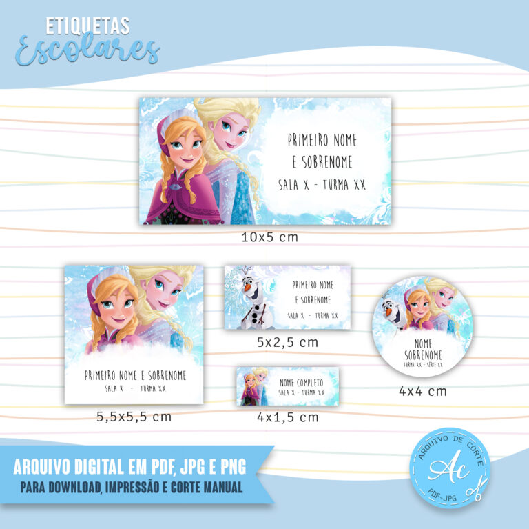 Arquivo Etiquetas escolares Frozen #1 - Arquivo de corte
