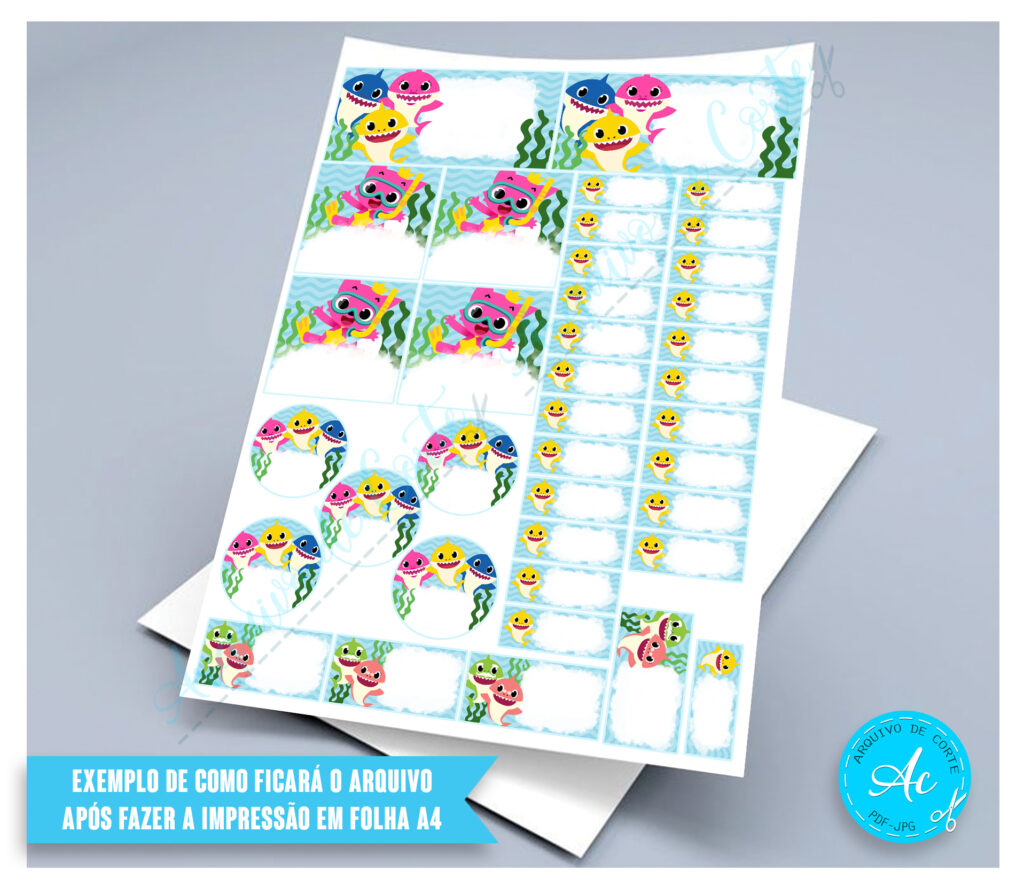 Etiquetas escolares Baby Shark #1 - Arquivo de corte