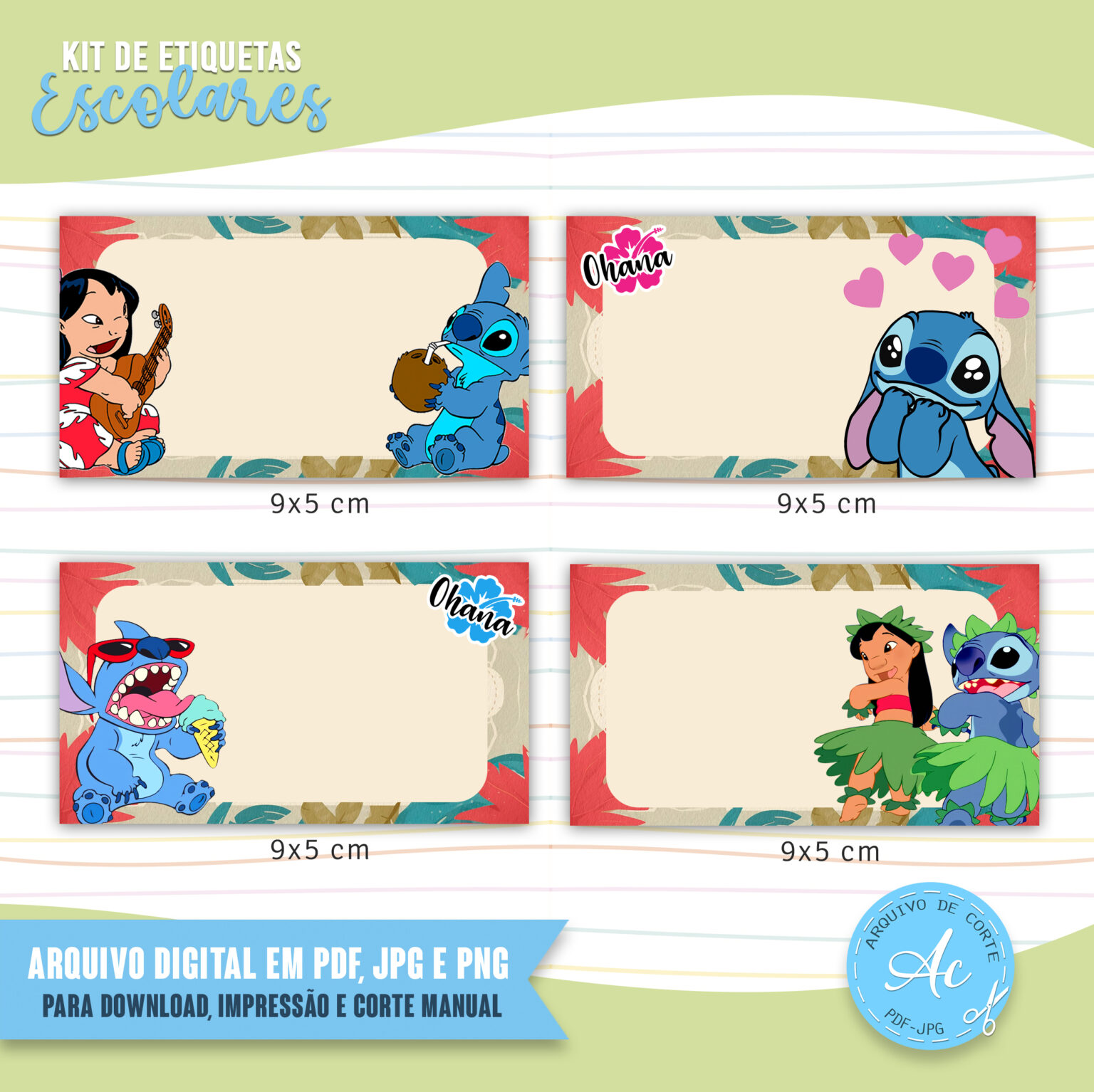 Arquivo Etiquetas escolares Lilo e Stitch #1 - Arquivo de corte