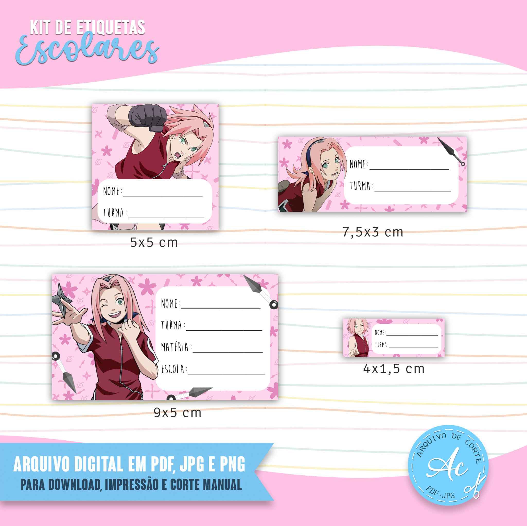 Etiquetas escolares Sakura #1 - Arquivo de corte