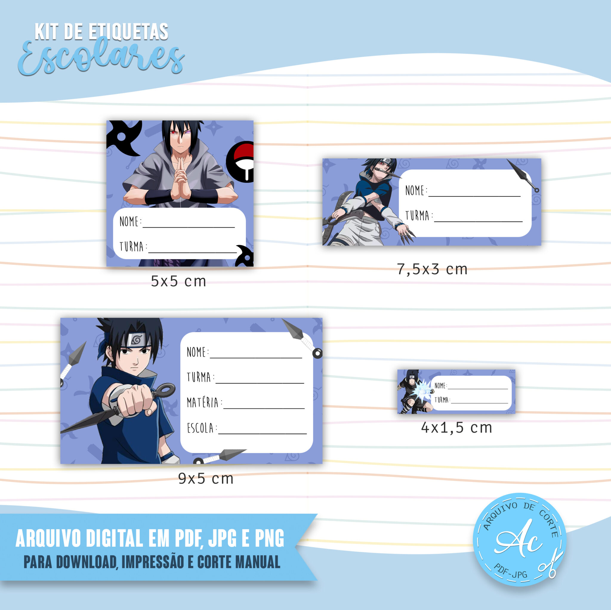 Etiquetas escolares Sasuke #1 - Arquivo de corte