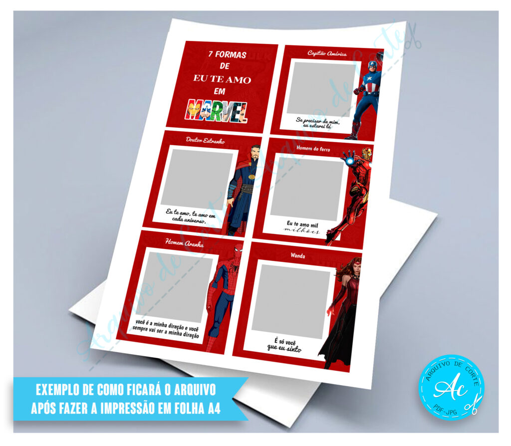Arquivo Mini Álbum Eu te amo Marvel #1 - Arquivo de corte