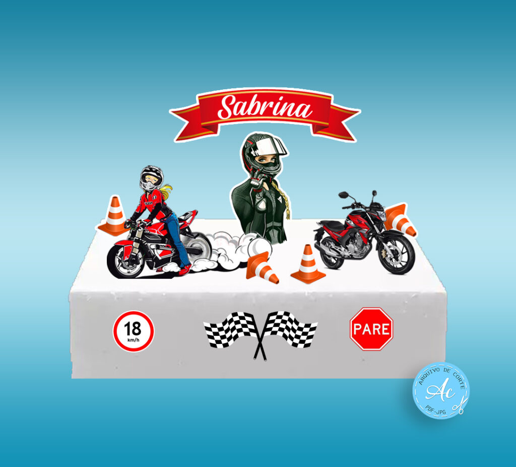 Arquivo topo de bolo Moto menina #1 - Arquivo de corte
