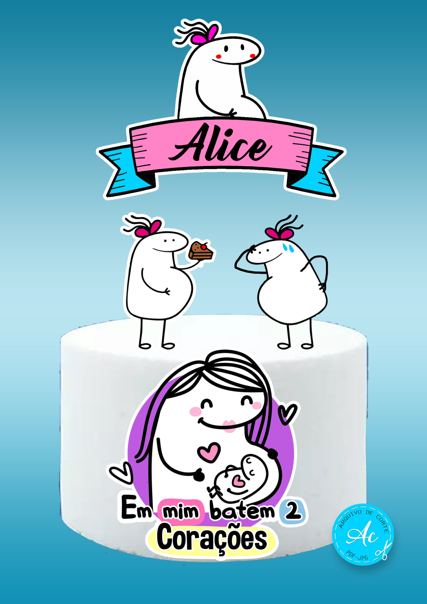 Arquivo topo de bolo Flork Grávida #1 - Arquivo de corte