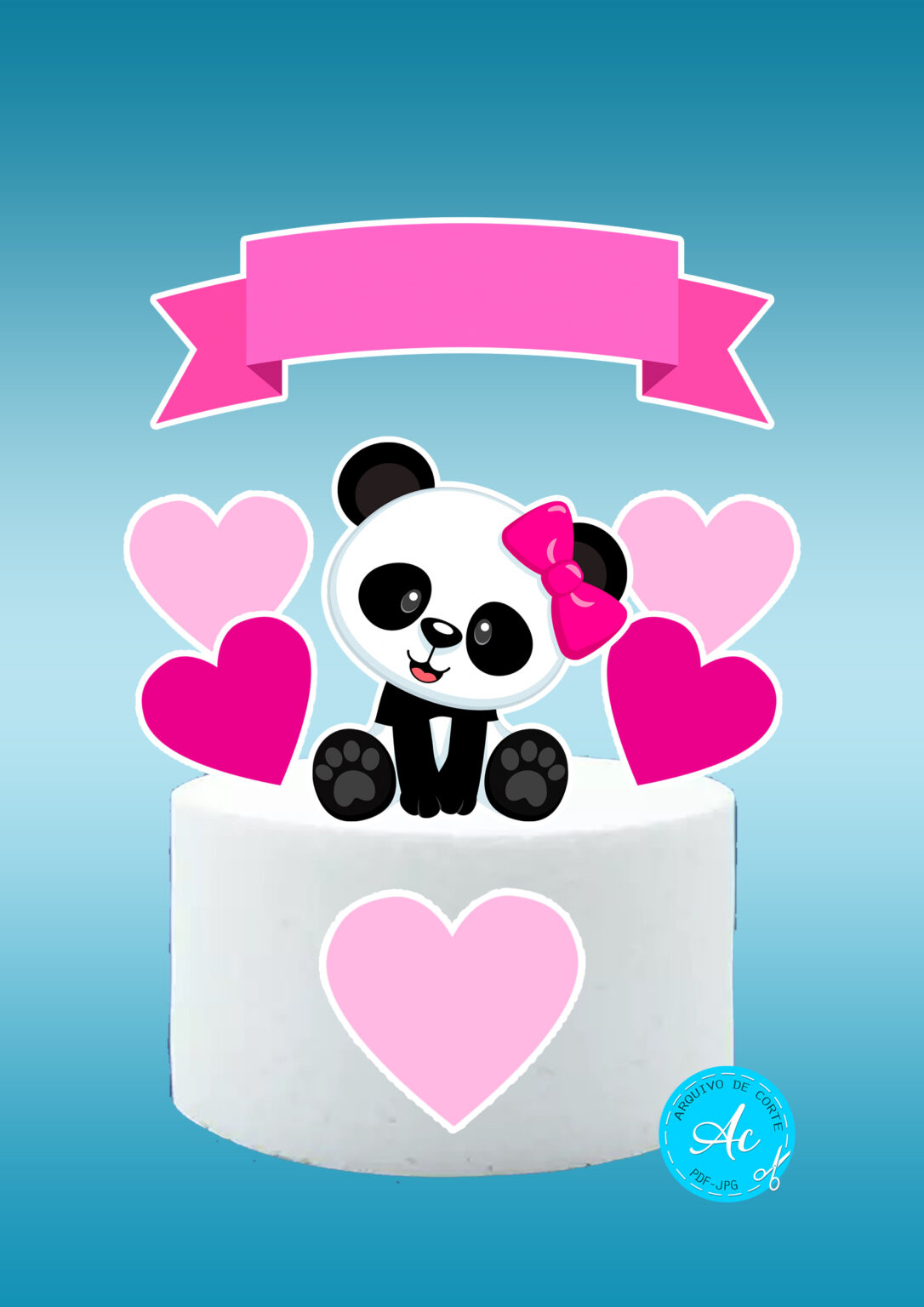 Arquivo topo de bolo Panda rosa #2 - Arquivo de corte