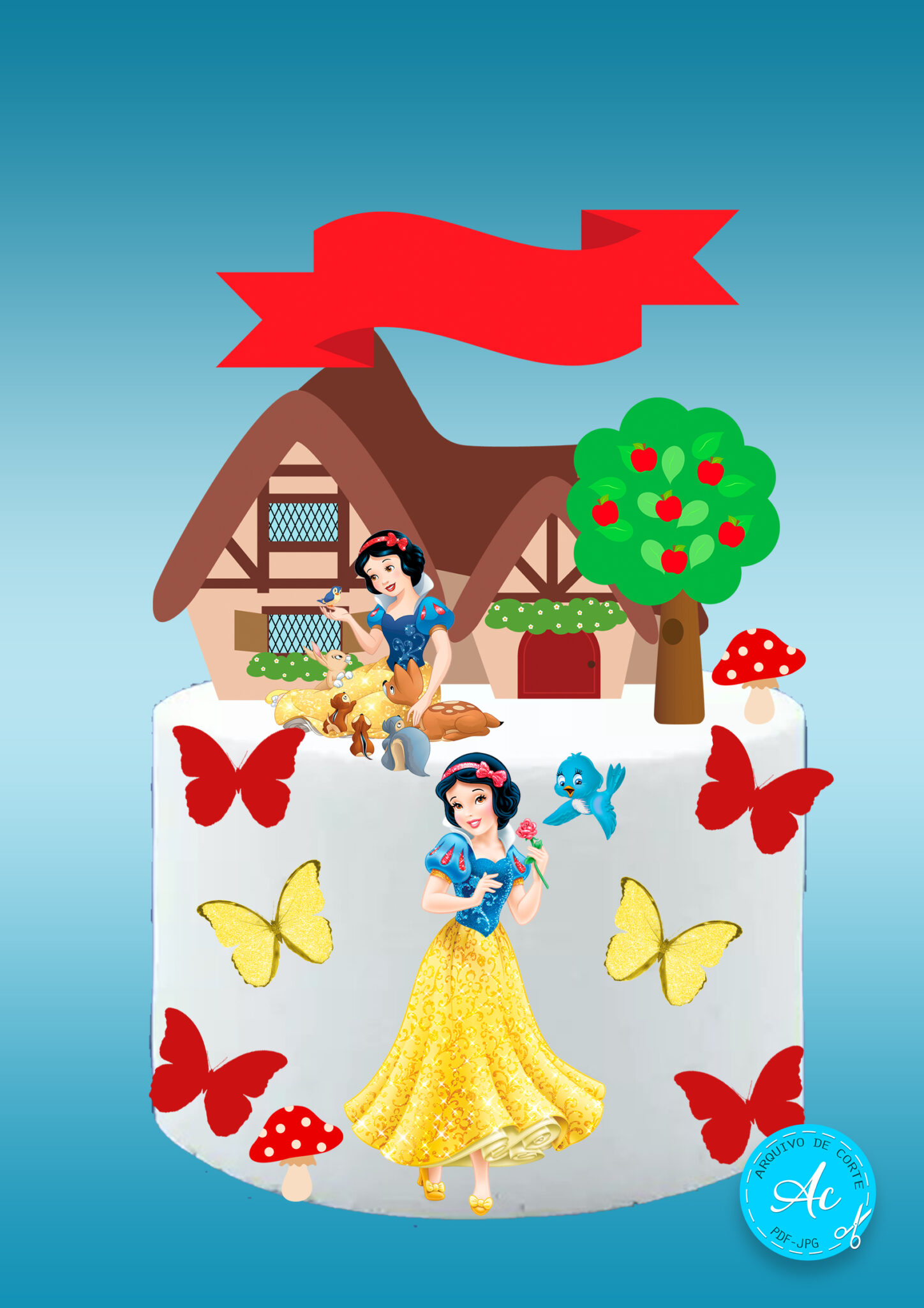 Arquivo topo de bolo Branca de Neve #4 - Arquivo de corte