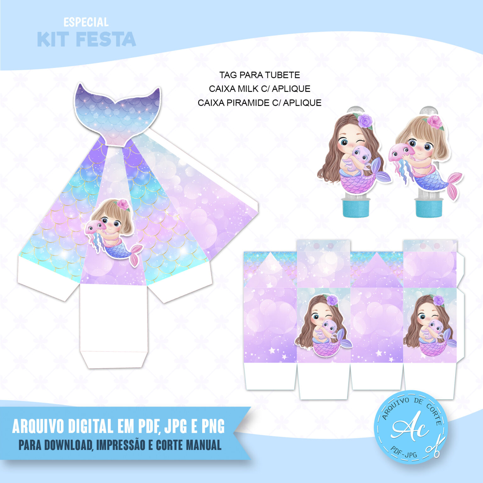 Arquivo Kit festa Sereia Cute #1 - Arquivo de corte
