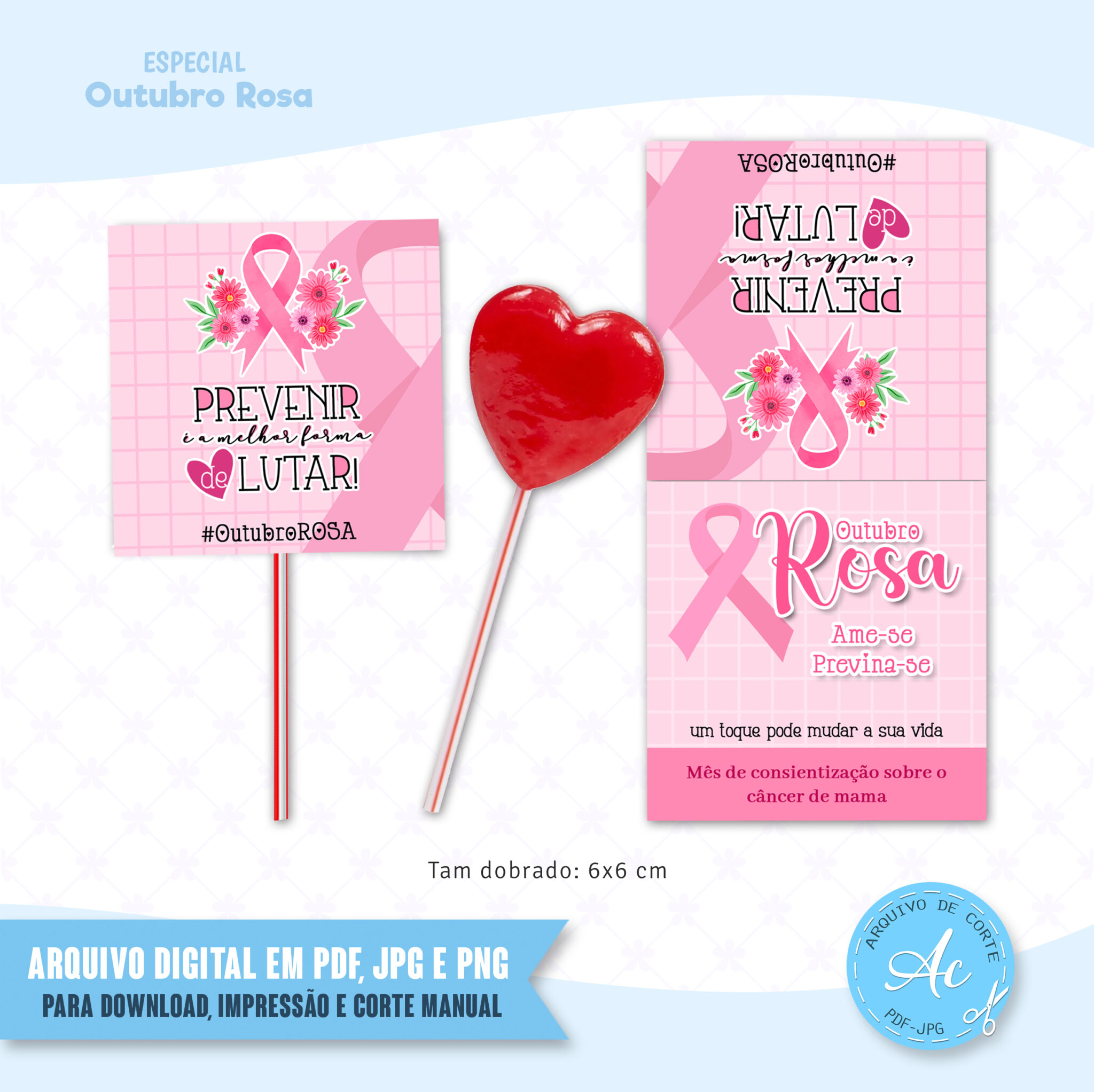 Arquivo Tag para pirulito Outubro Rosa #1 - Arquivo de corte