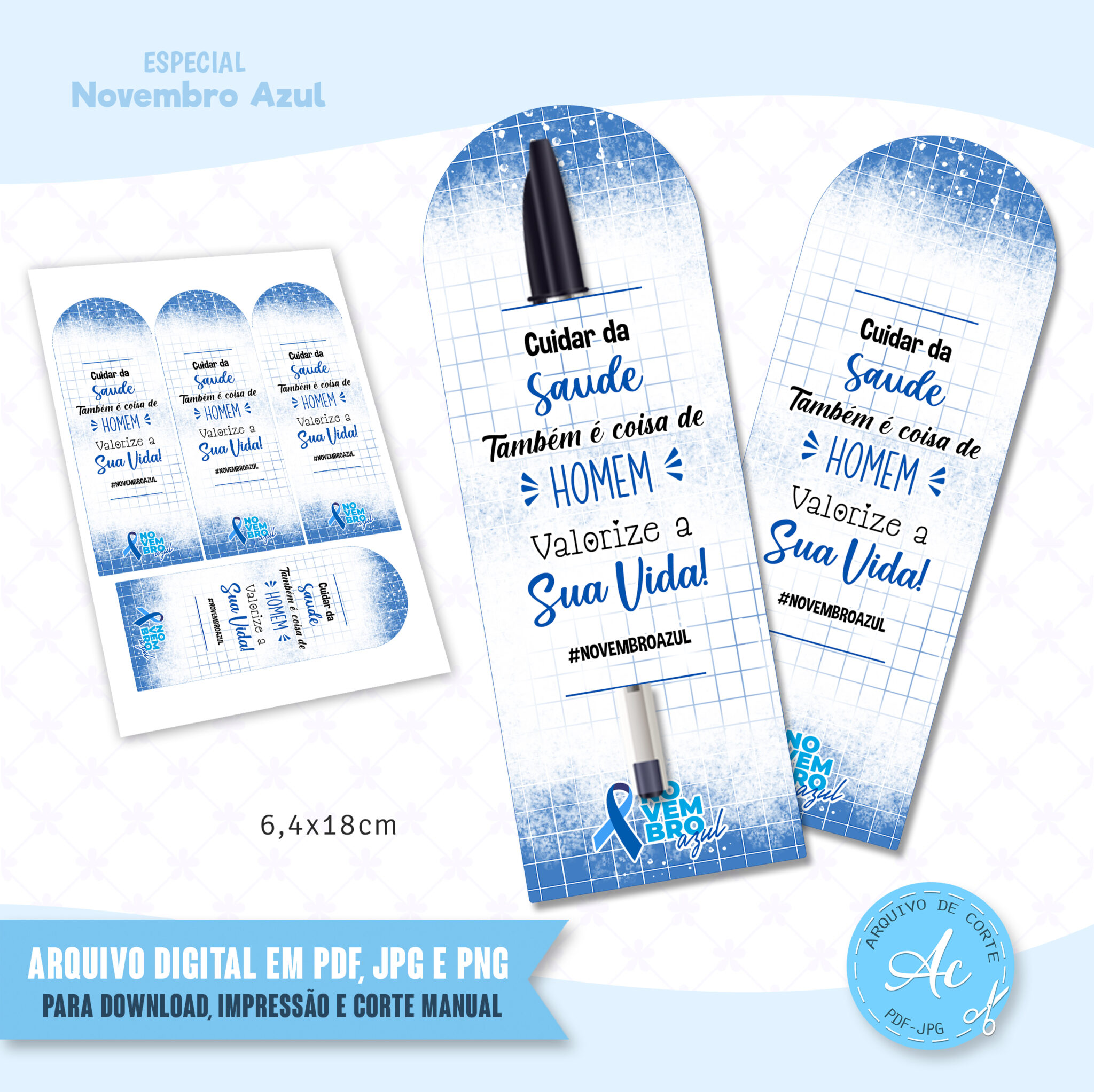 Arquivo Tag para caneta Novembro Azul #1 - Arquivo de corte