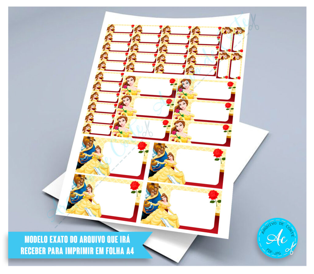 Arquivo Etiquetas escolares Bela e a Fera #1 - Arquivo de corte