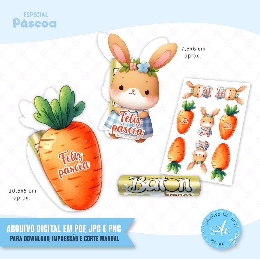 Arquivo Card de Páscoa para Baton #1 - Arquivo de corte