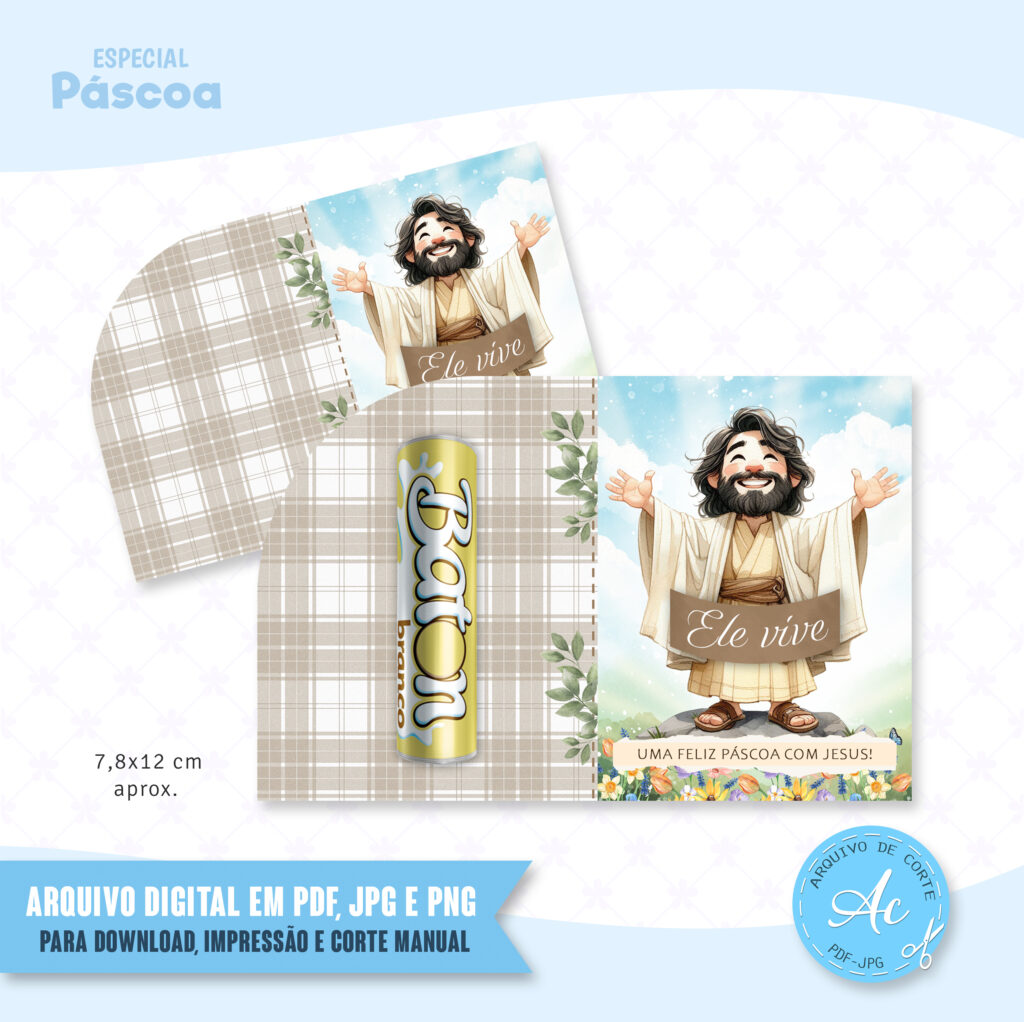 Arquivo Card para Baton Páscoa com Jesus #1 - Arquivo de corte