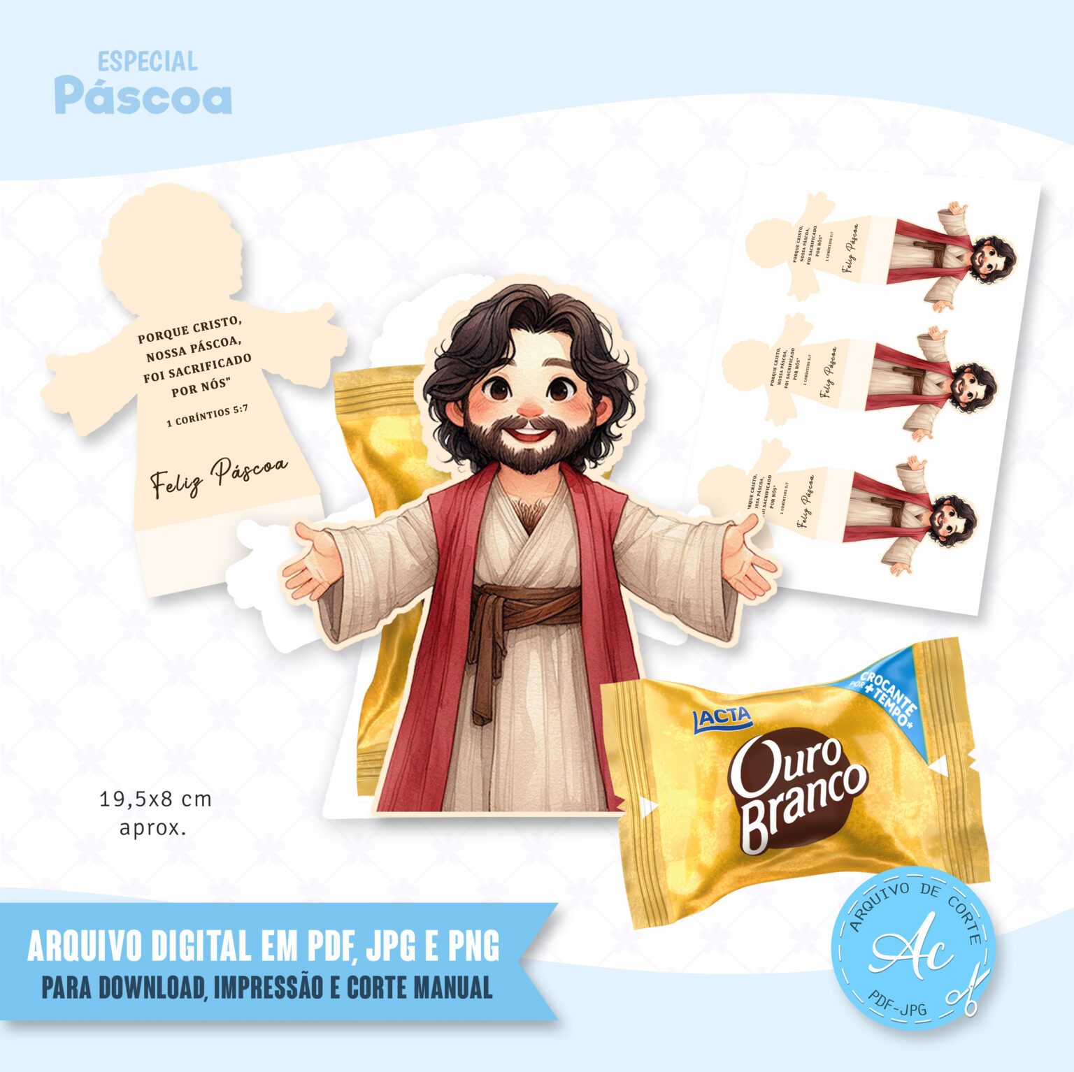 Arquivo Card para bombom Páscoa com Jesus #1 - Arquivo de corte